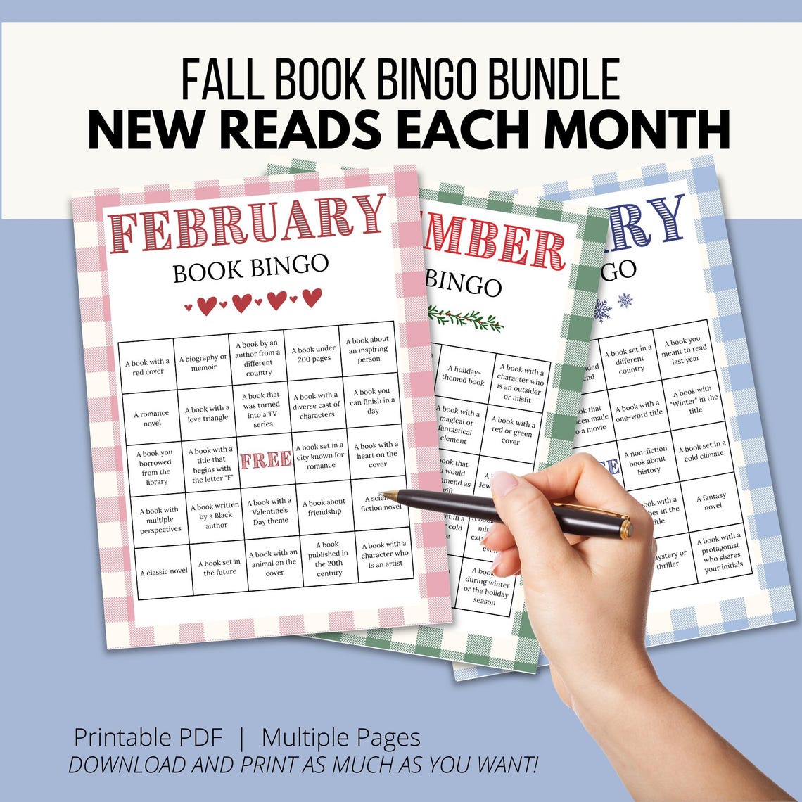 Winter Book Bingo Bundle, Winter Bookish Games, Printable Book Bingo ...