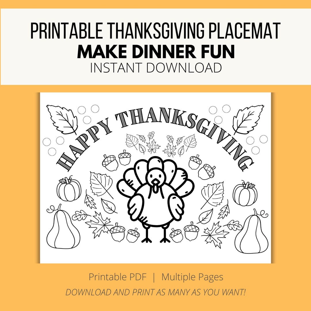 Printable Thanksgiving Placemat, Kid Table Fun, Thanksgiving Coloring ...