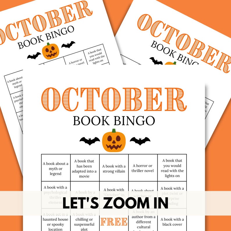October Book Bingo, Printable Book Bingo, Monthly Book Bingo, Halloween ...