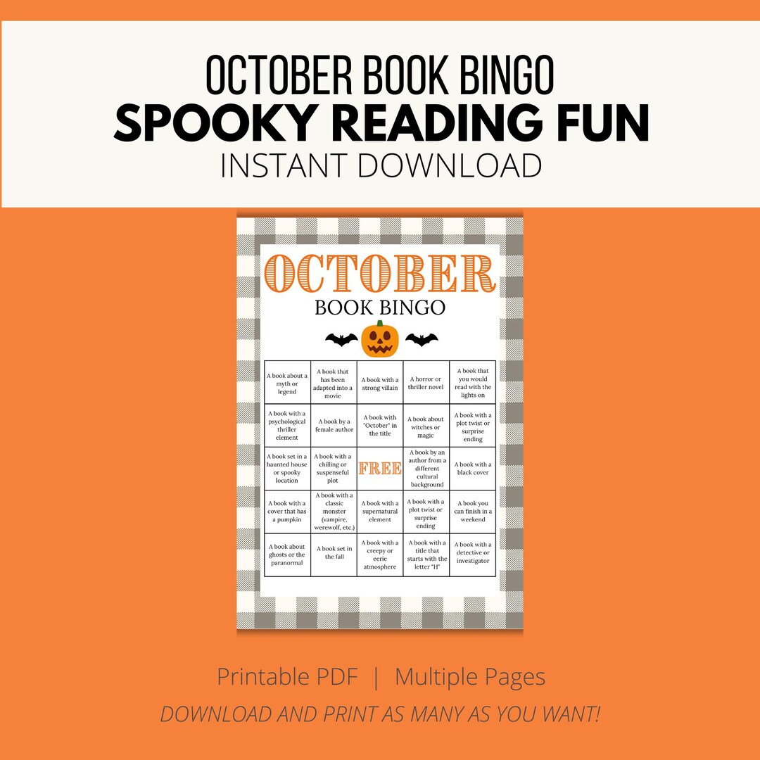 October Book Bingo, Printable Book Bingo, Monthly Book Bingo, Halloween ...