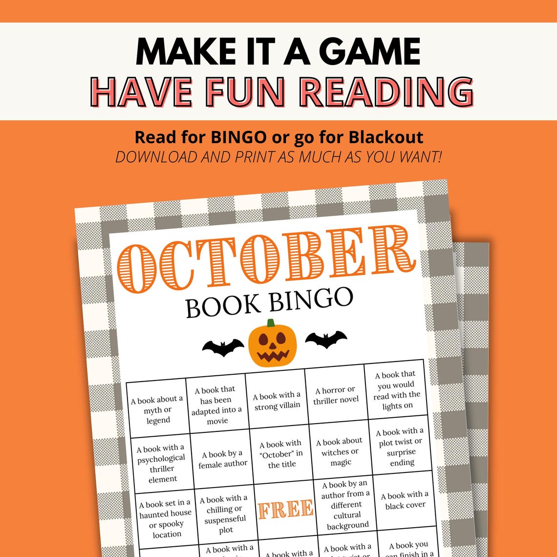 October Book Bingo, Printable Book Bingo, Monthly Book Bingo, Halloween ...