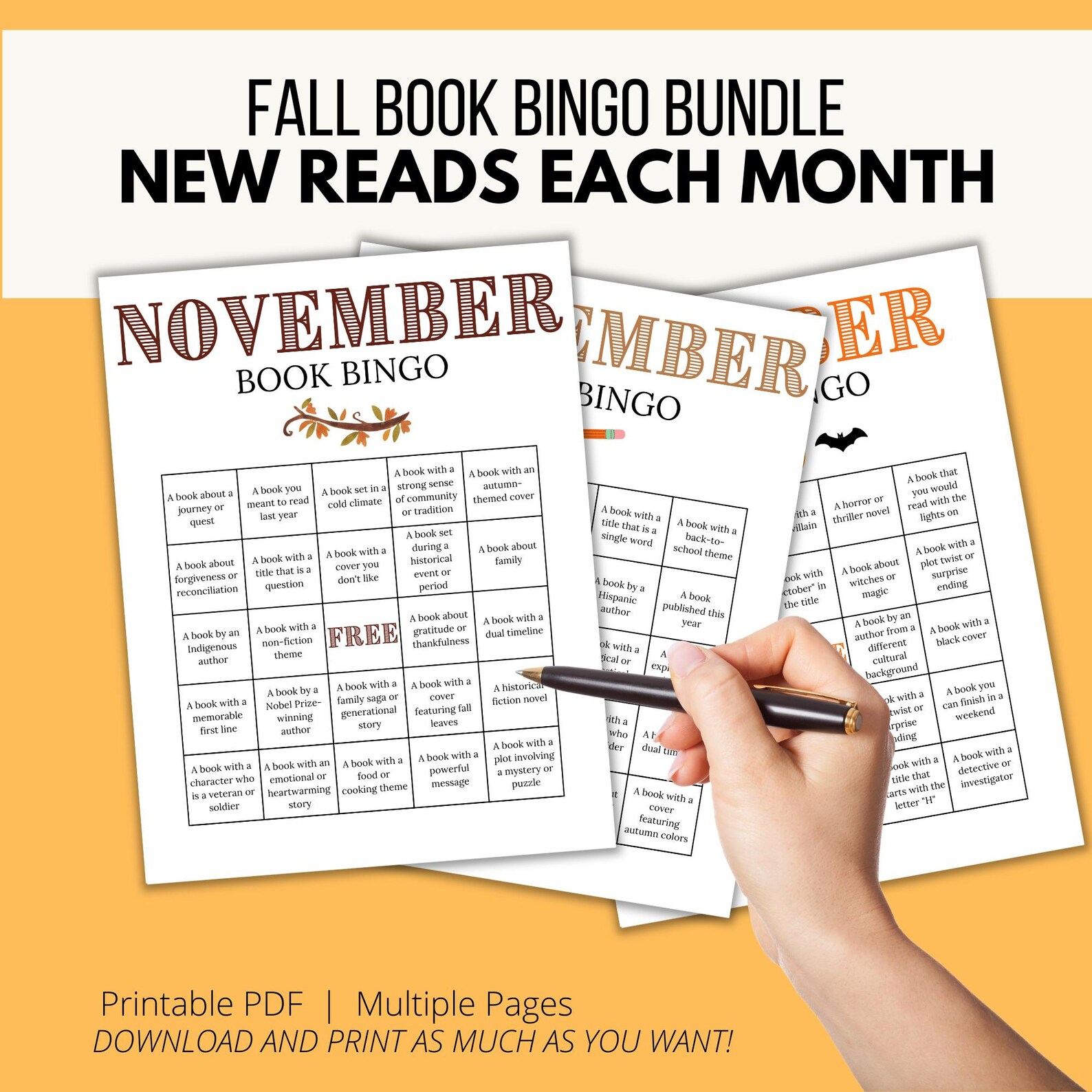 Fall Book Bingo Bundle, Printable Book Bingo, Autumn Book Reads, Fall ...