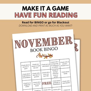 November Book Bingo, Monthly Book Bingo, Fall Reading Games, Reading ...