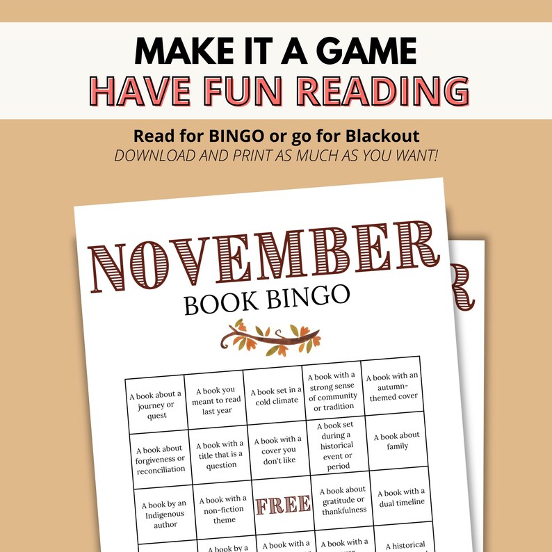November Book Bingo, Monthly Book Bingo, Fall Reading Games, Reading ...