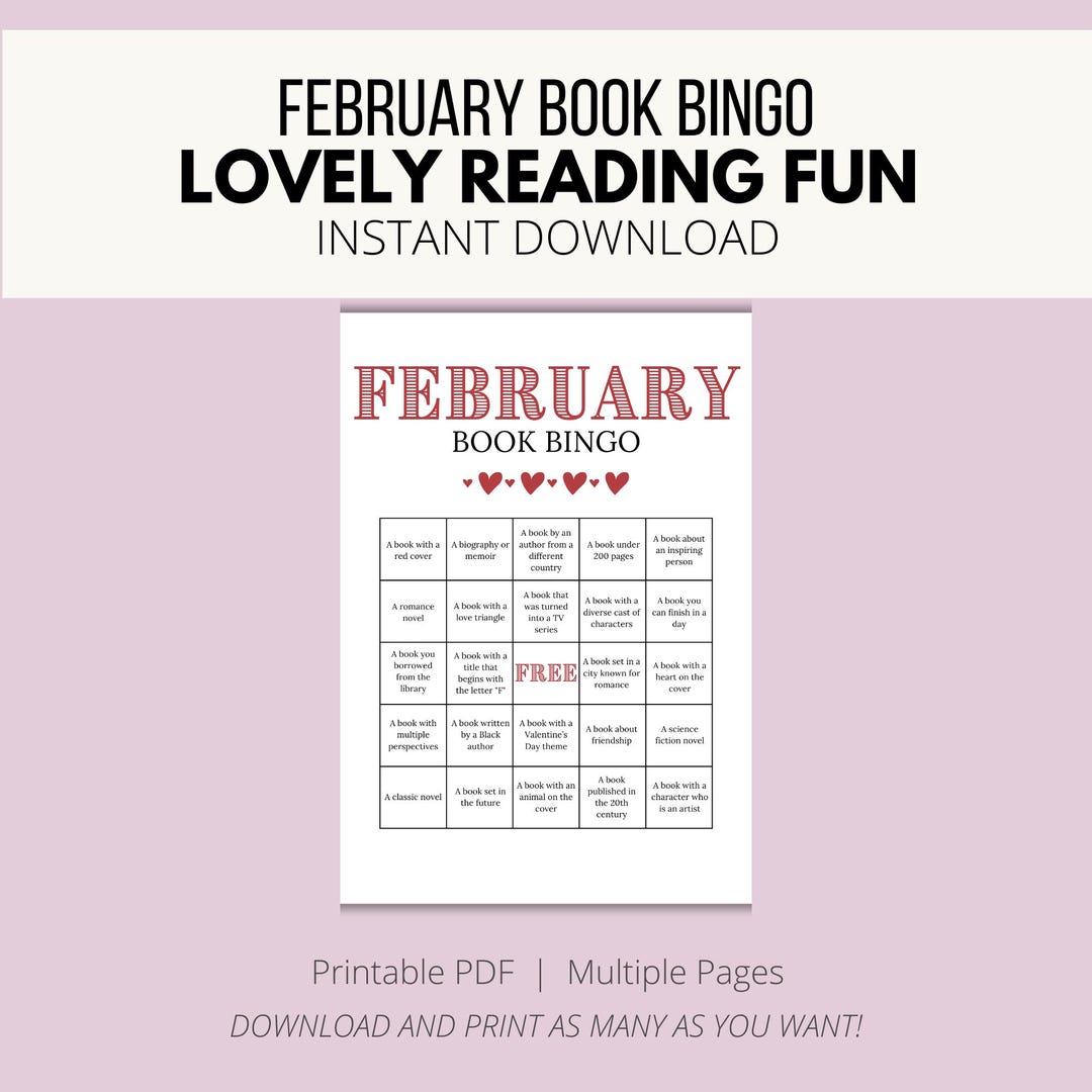February Book Bingo, Winter Reading, Valentines Book Bingo, Reading ...