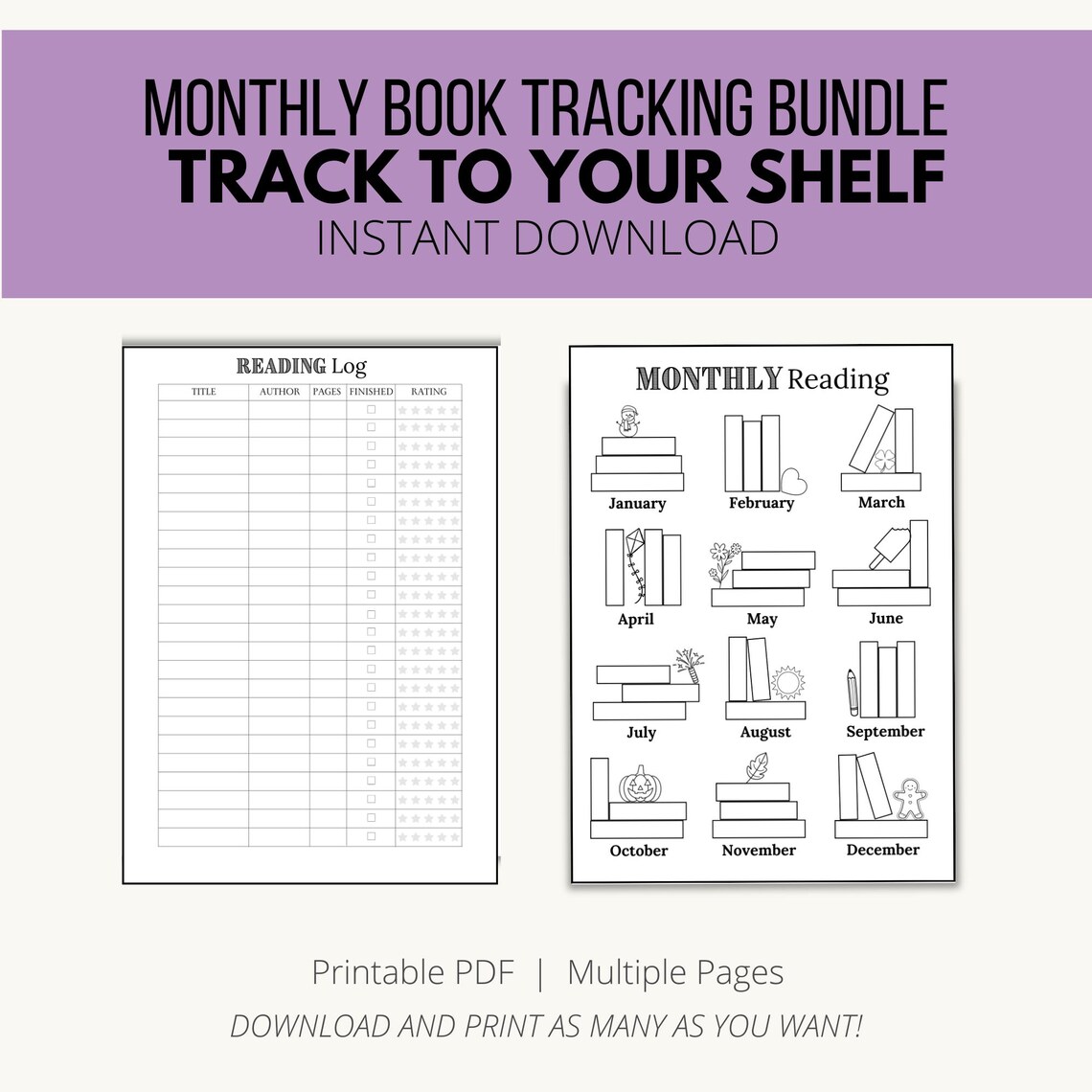 Monthly Book Tracker, Reading Tracker, Yearly Reading Bookshelf Tracker ...