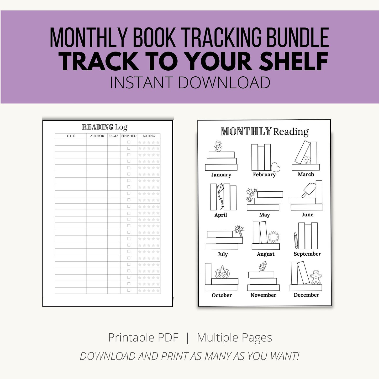 Monthly Book Tracker, Reading Tracker, Yearly Reading Bookshelf Tracker ...