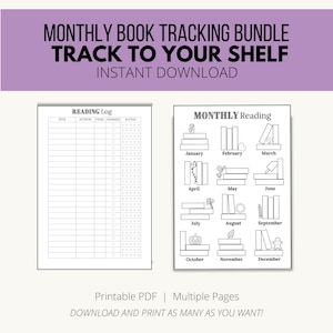Monthly Book Tracker, Reading Tracker, Yearly Reading Bookshelf Tracker ...