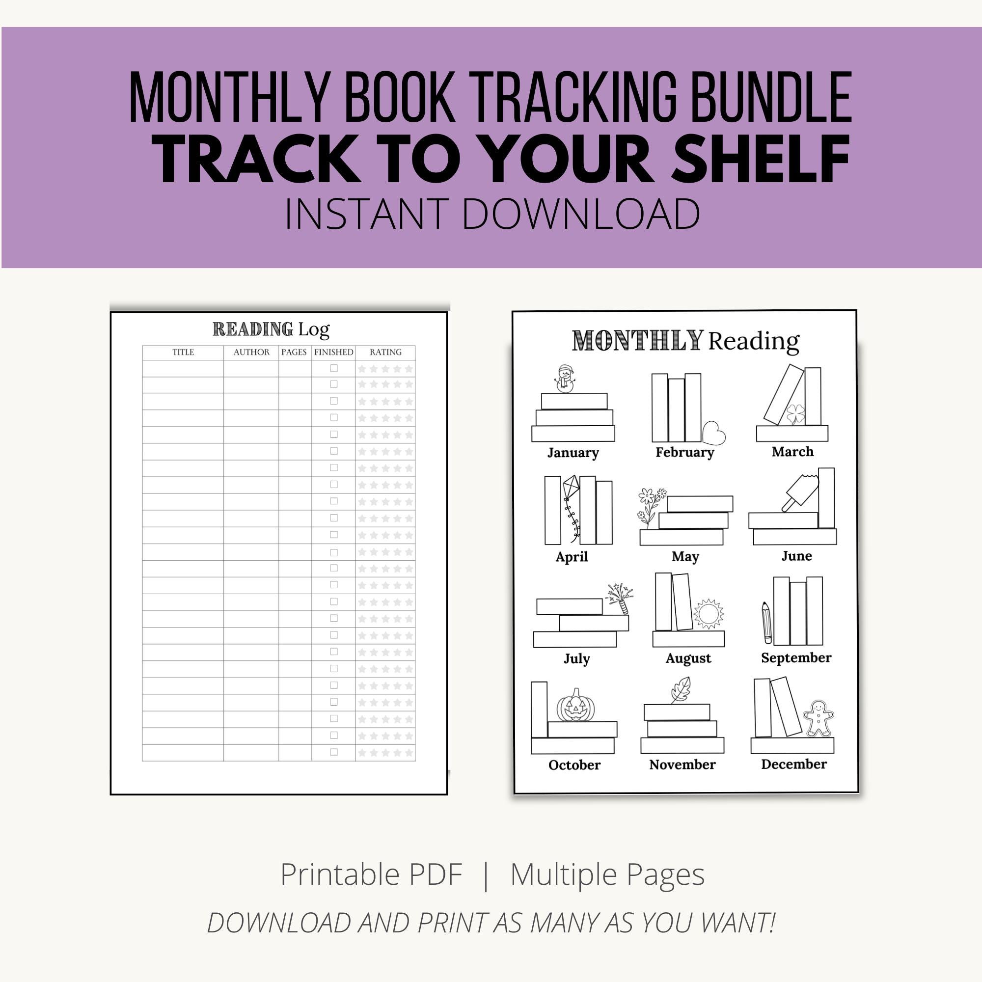 Monthly Book Tracker, Reading Tracker, Yearly Reading Bookshelf Tracker ...