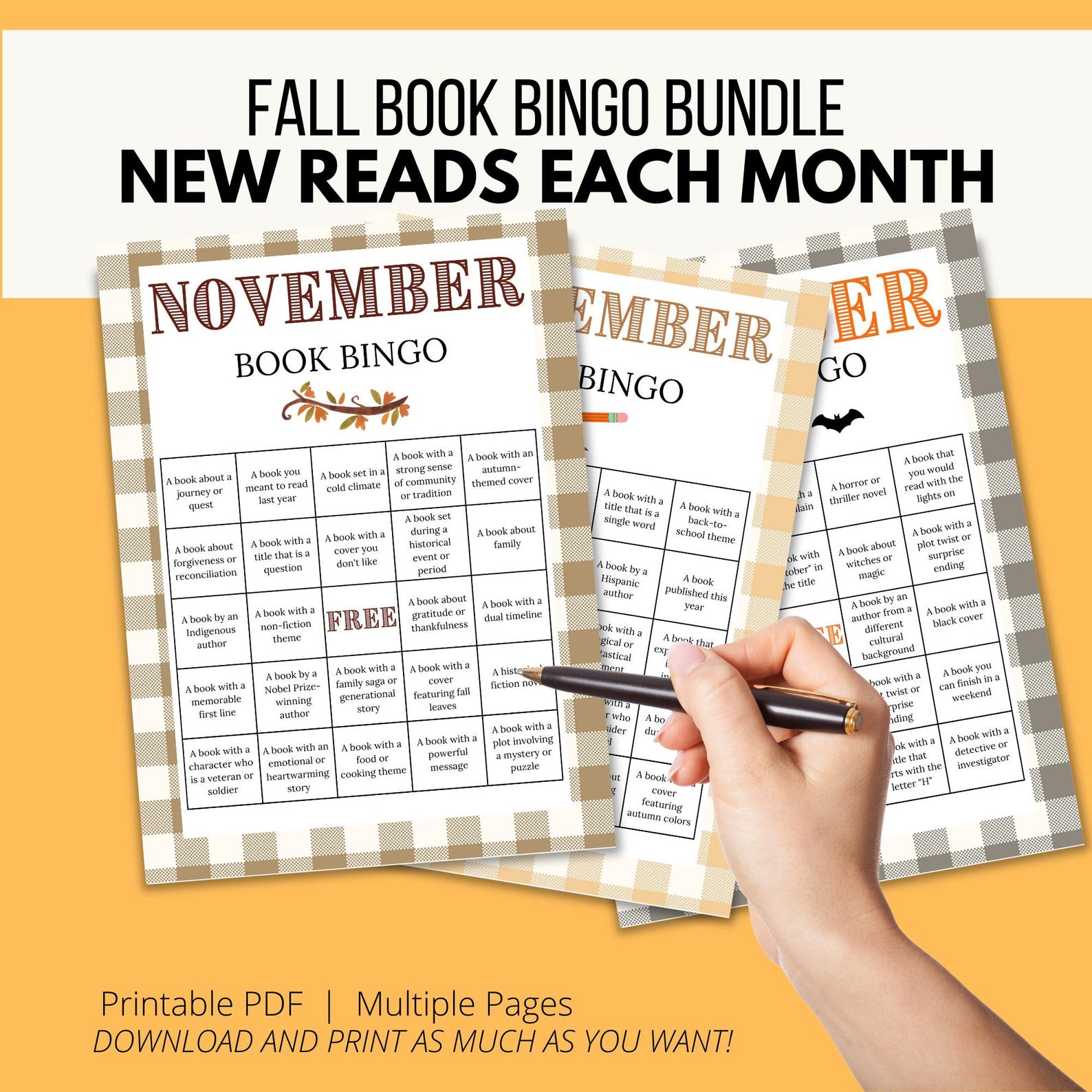 Fall Book Bingo Bundle, Printable Book Bingo, Autumn Book Reads, Fall ...