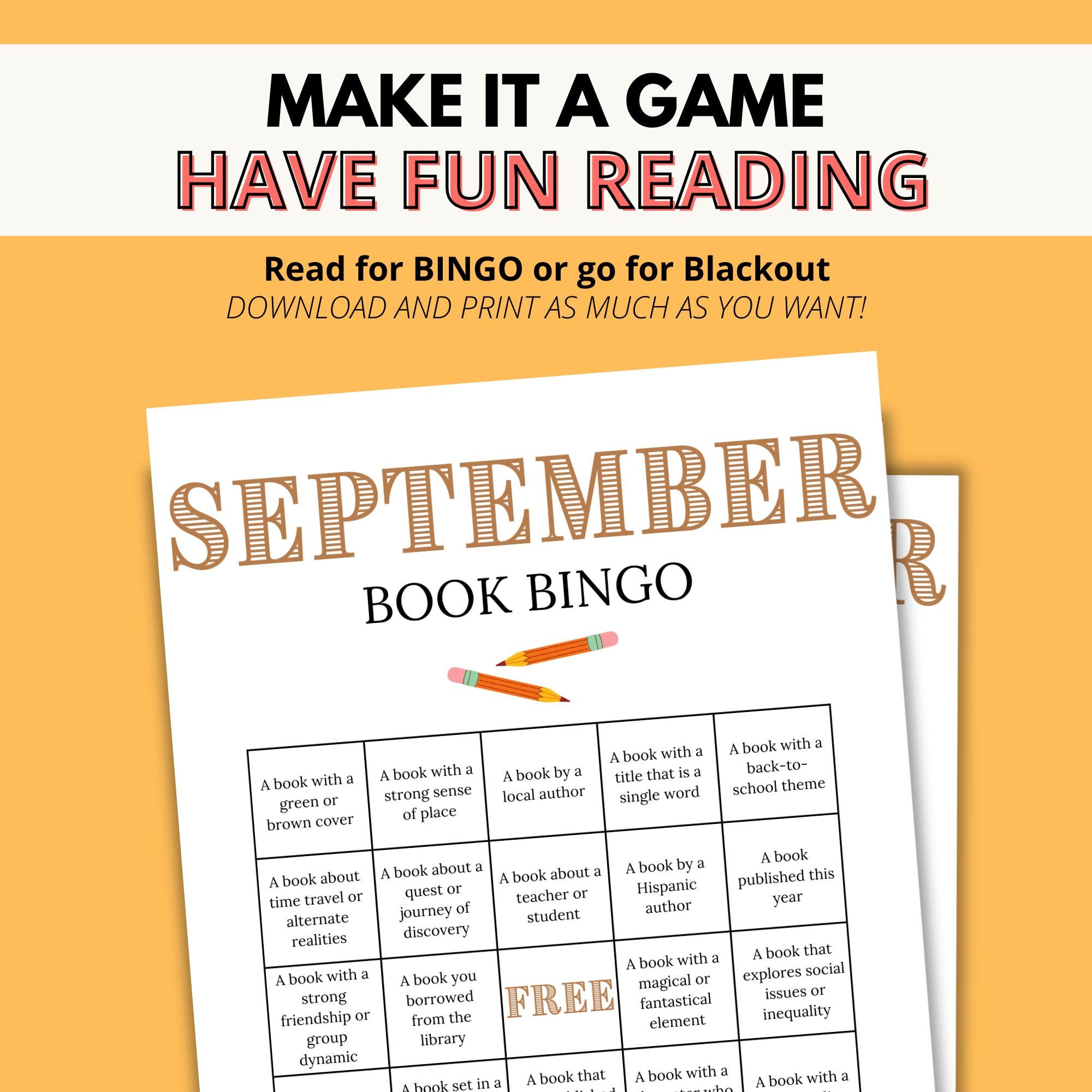 September Book Bingo, Printable Book Bingo, Fall Book Bingo, Reading ...