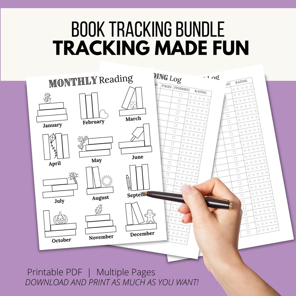 Monthly Book Tracker, Reading Tracker, Yearly Reading Bookshelf Tracker ...