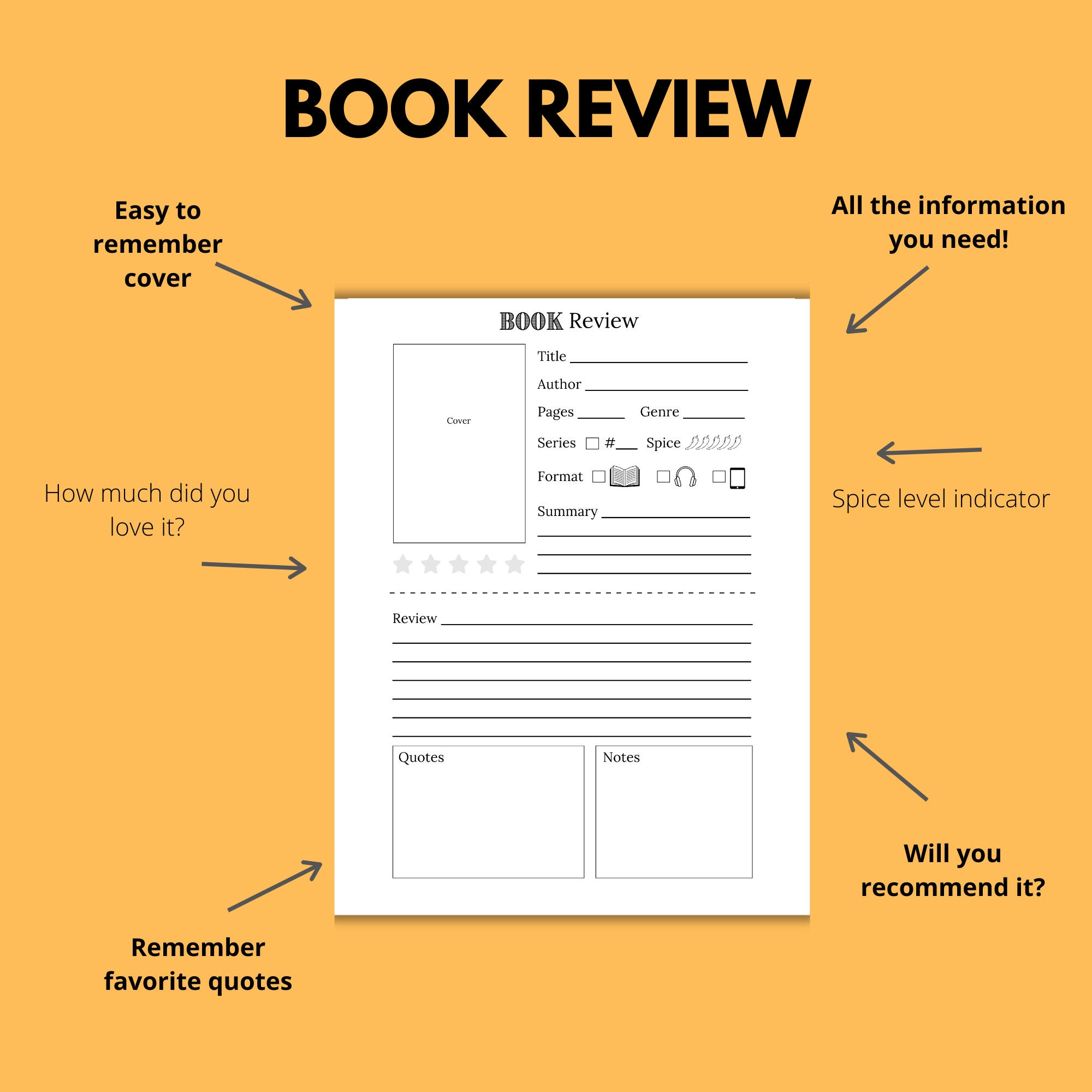 Book Review Printable, Digital Print Book Log, Literary Review, Book ...