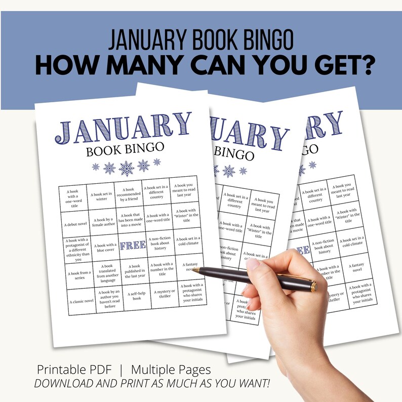 January Book Bingo, Winter Bingo, Book Club Activity, Bookish Fun ...