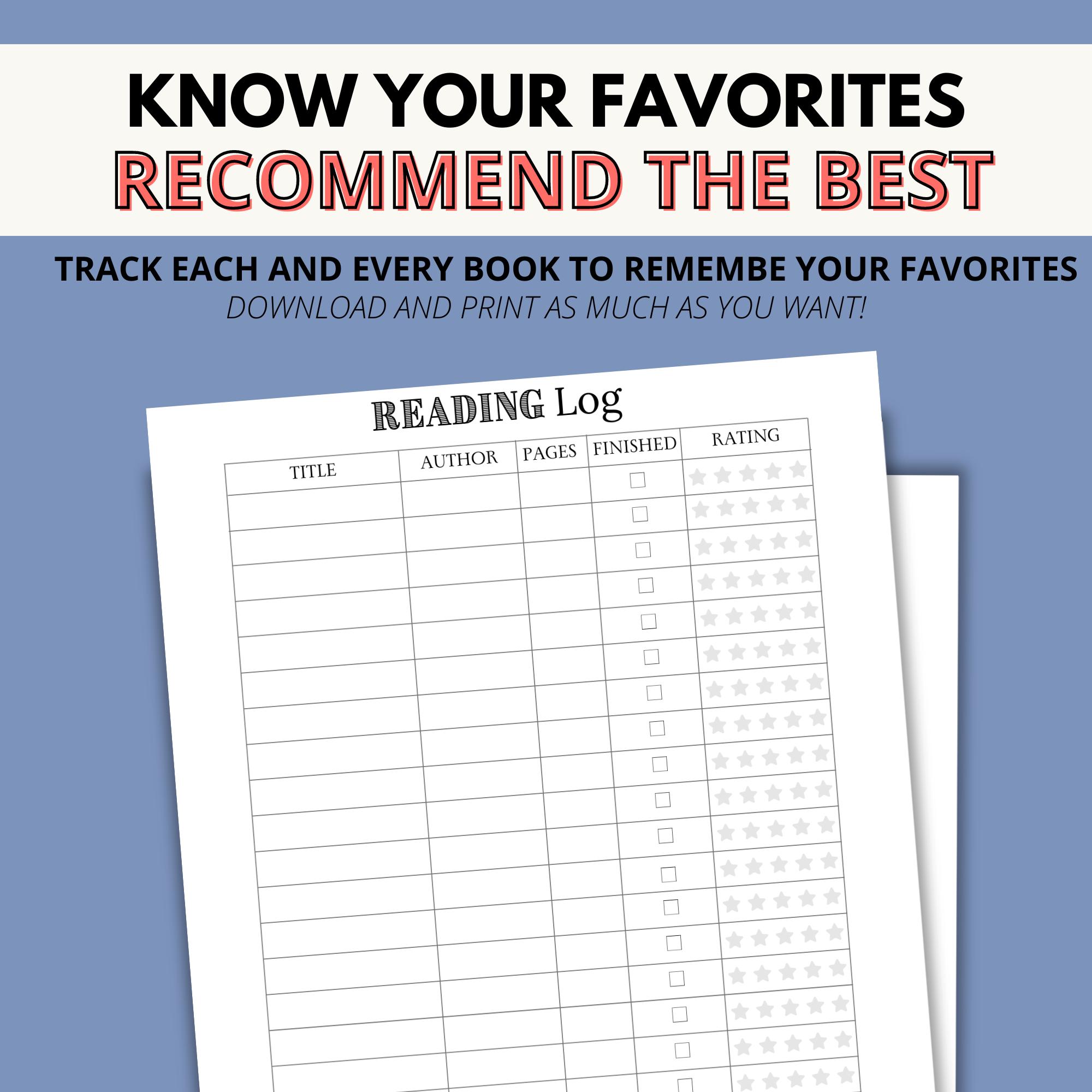 Printable Reading Log, Book Reading Log, Book Tracker, Reading Log ...
