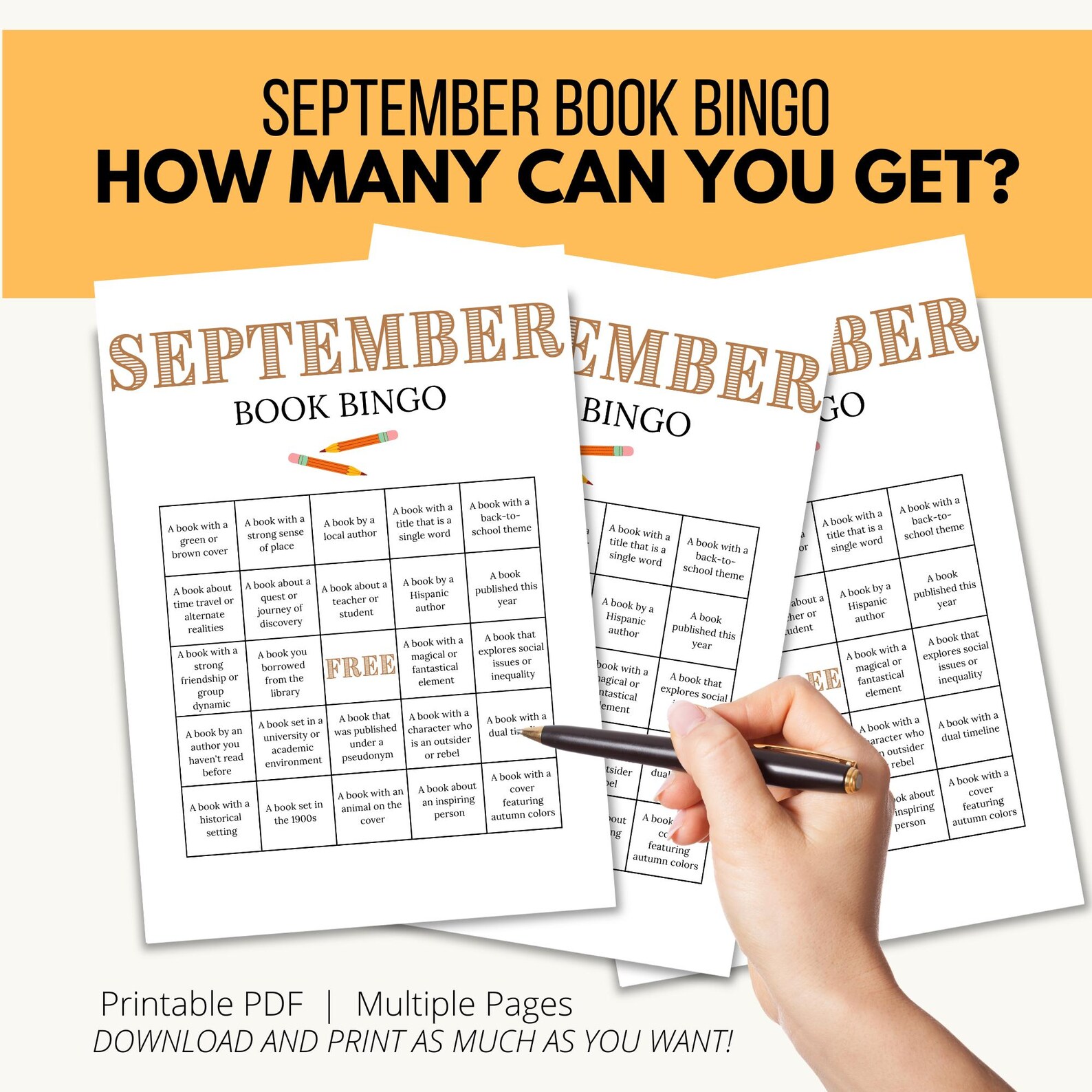 September Book Bingo, Printable Book Bingo, Fall Book Bingo, Reading ...