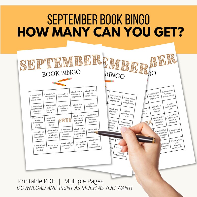 September Book Bingo, Printable Book Bingo, Fall Book Bingo, Reading ...