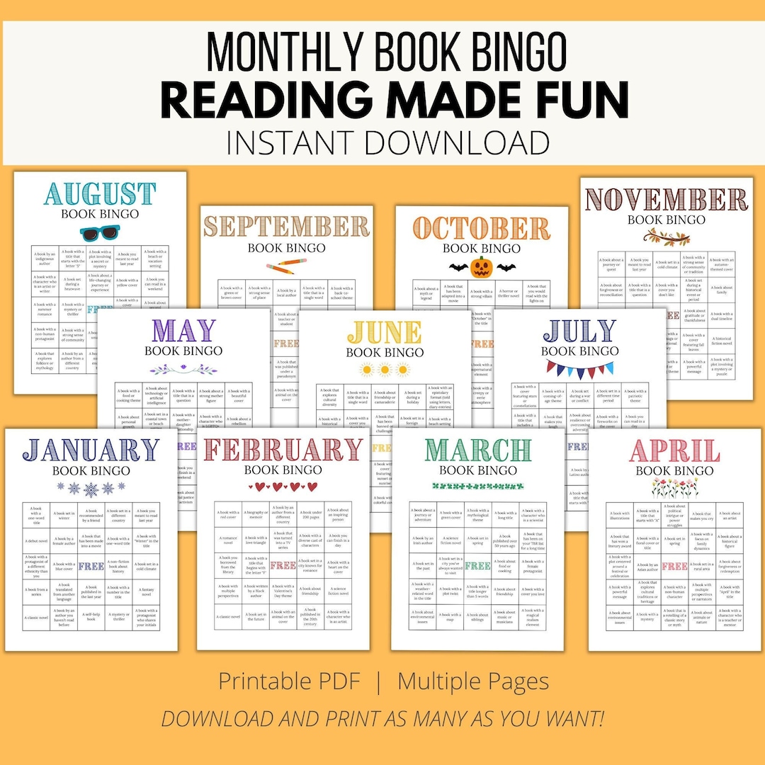 Monthly Book Bingo, Book Lovers Bingo, Adult Book Bingo Template ...