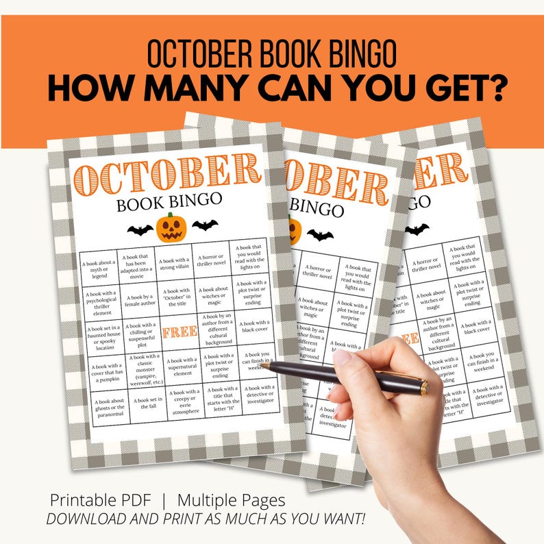October Book Bingo, Printable Book Bingo, Monthly Book Bingo, Halloween ...