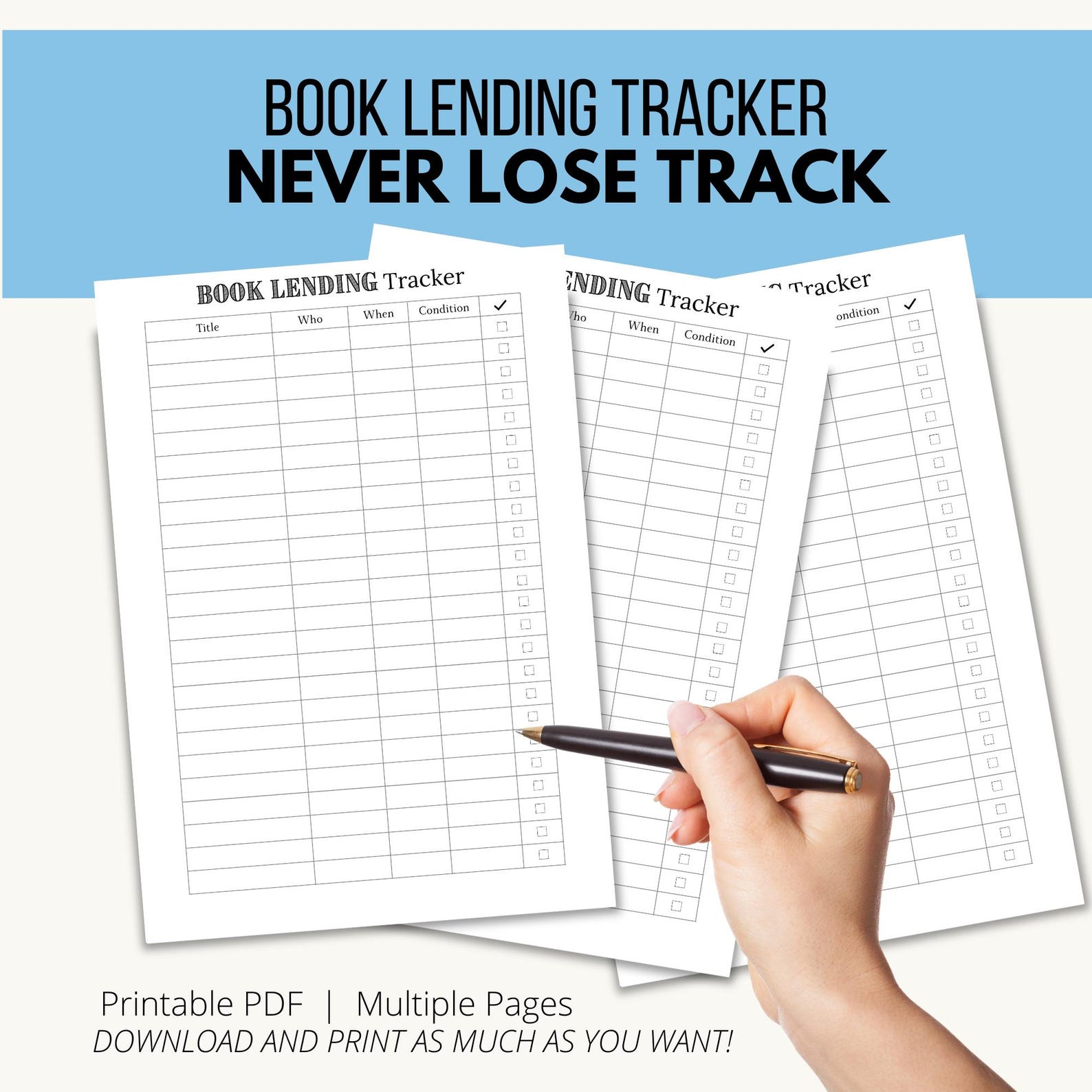 Printable Book Lending Tracker, Library Tracker, Book Journal Pages ...