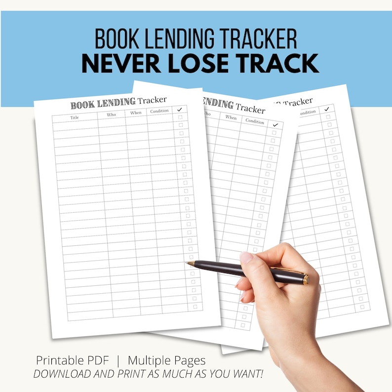 Printable Book Lending Tracker, Library Tracker, Book Journal Pages ...