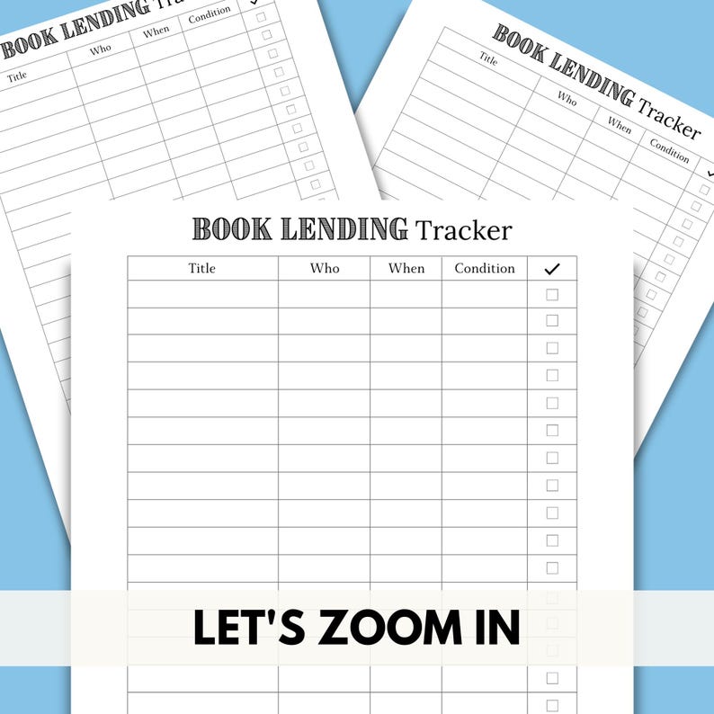 Printable Book Lending Tracker, Library Tracker, Book Journal Pages ...