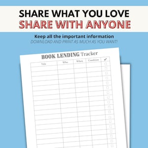 Printable Book Lending Tracker, Library Tracker, Book Journal Pages ...