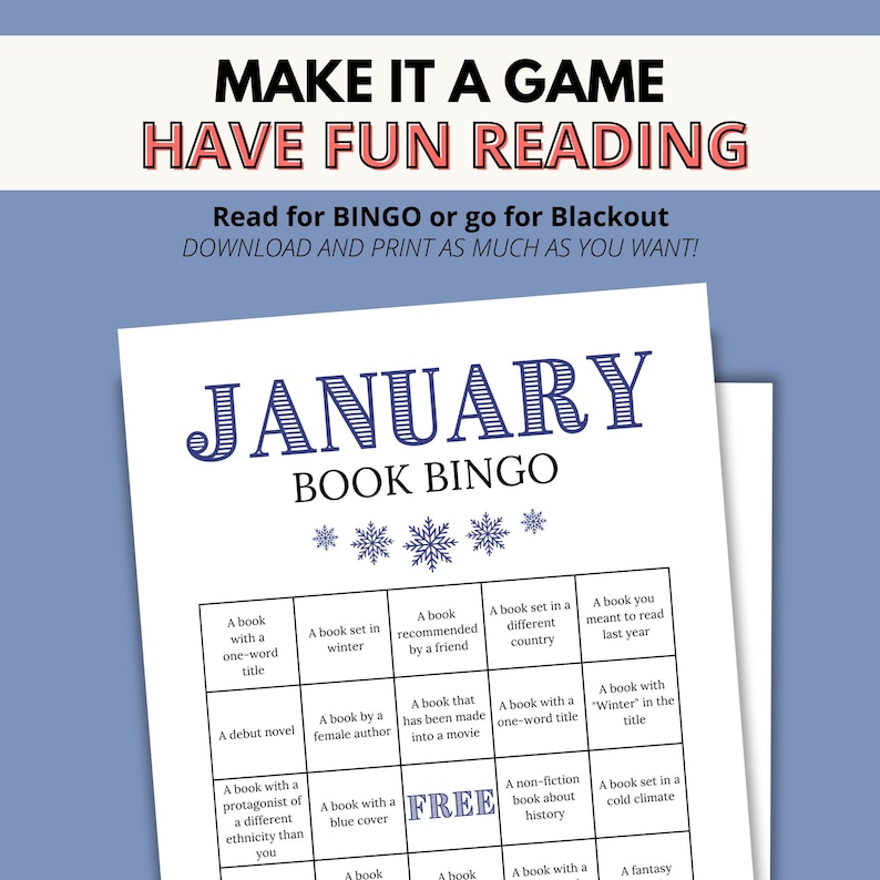 January Book Bingo, Winter Bingo, Book Club Activity, Bookish Fun ...