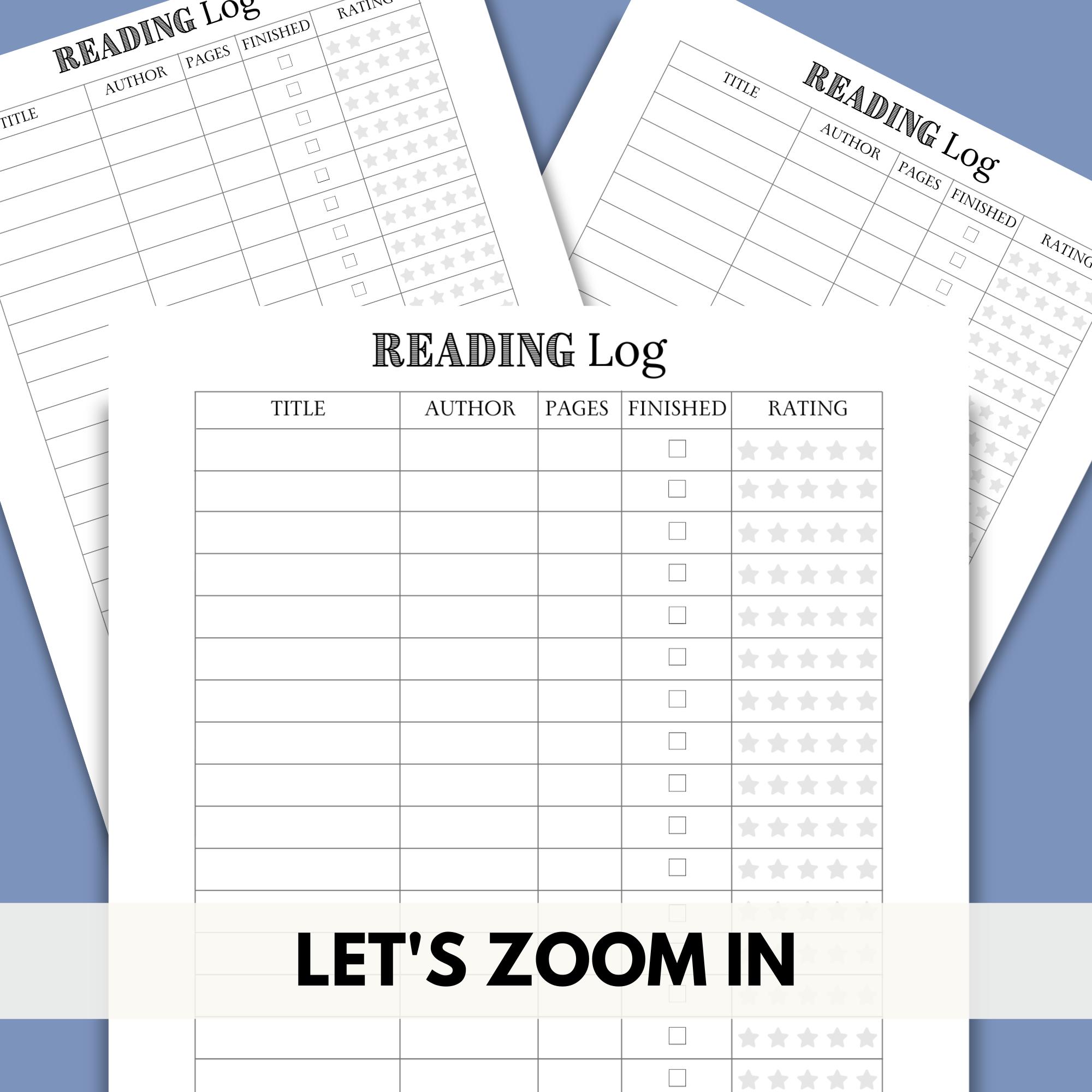 Printable Reading Log, Book Reading Log, Book Tracker, Reading Log ...