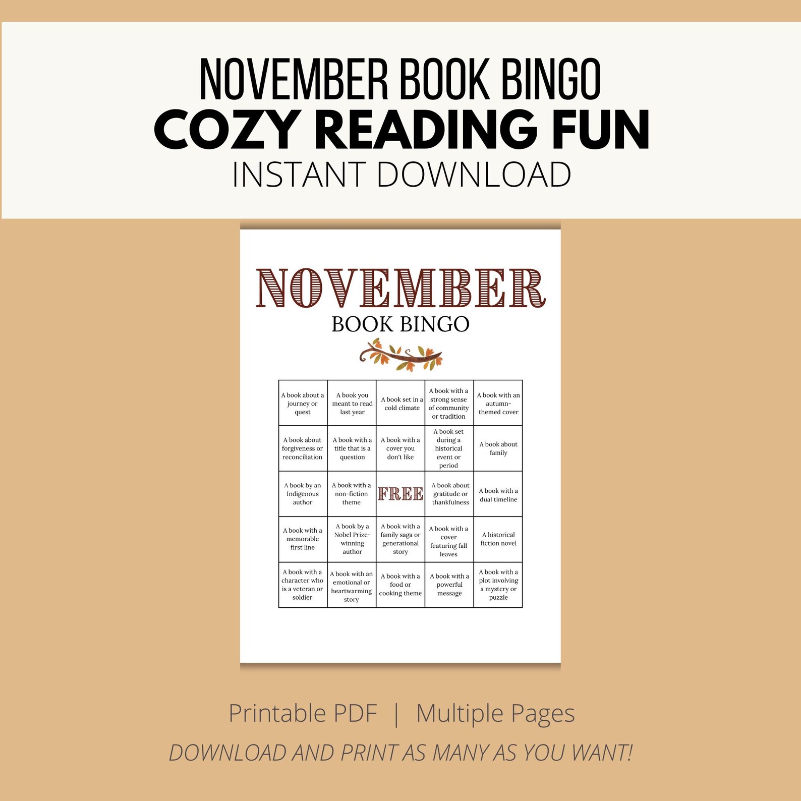 November Book Bingo, Monthly Book Bingo, Fall Reading Games, Reading ...