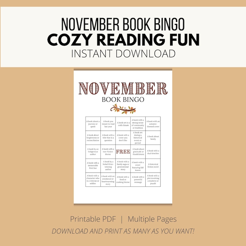 November Book Bingo, Monthly Book Bingo, Fall Reading Games, Reading ...