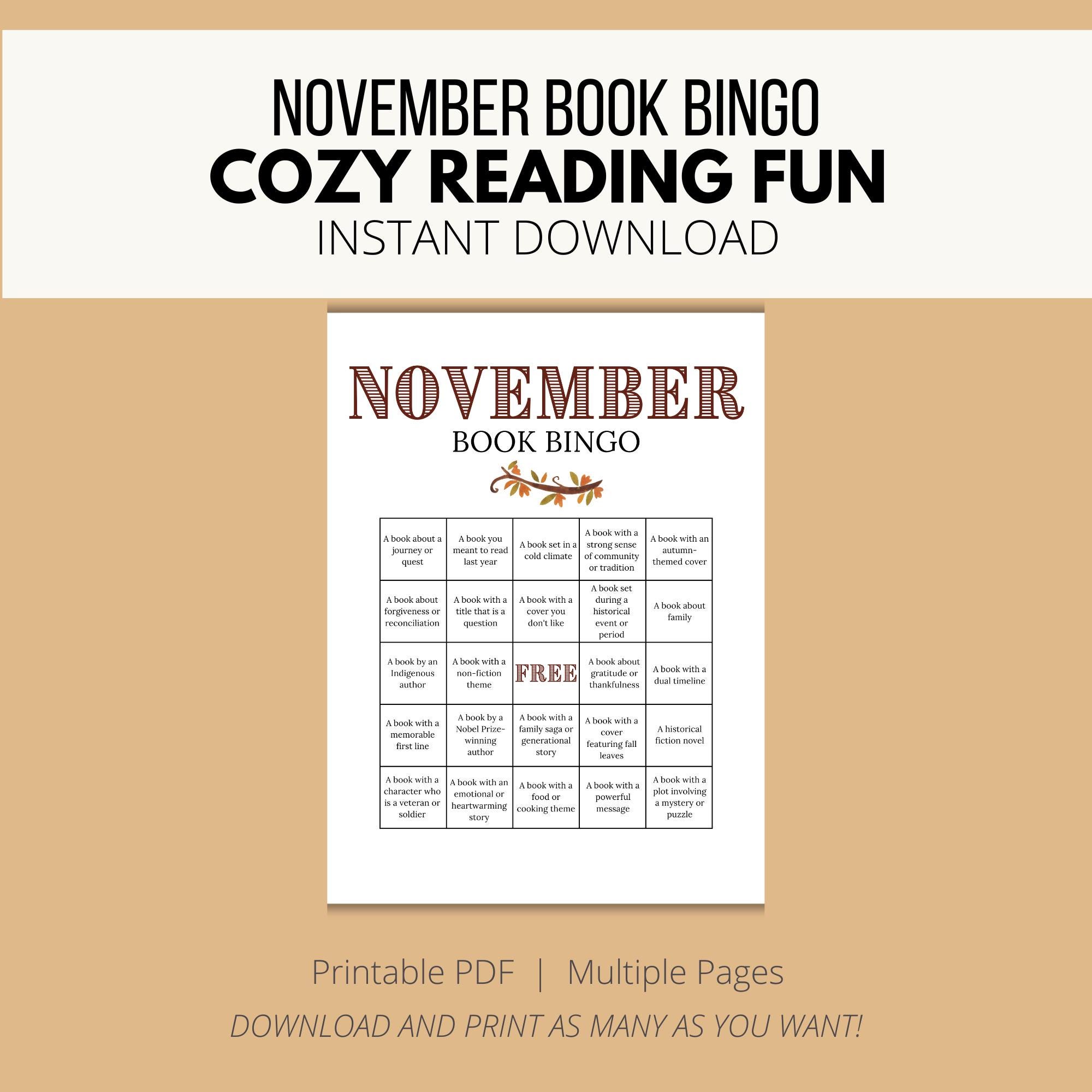 November Book Bingo, Monthly Book Bingo, Fall Reading Games, Reading ...
