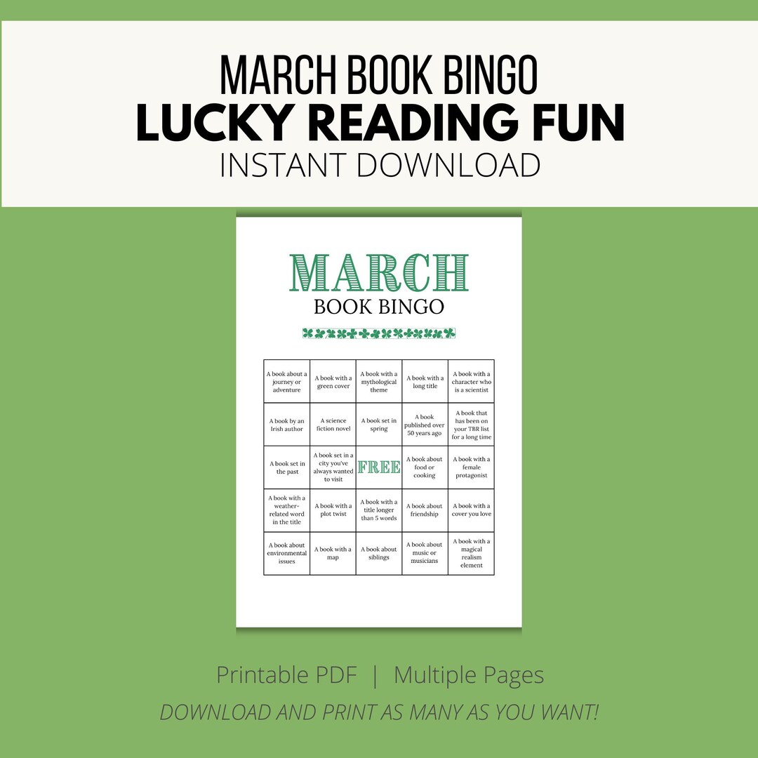 March Book Bingo, St Patricks Day Bingo, Reading Challenge, Spring ...
