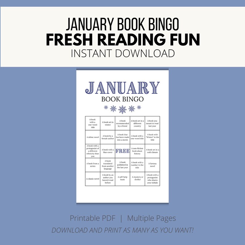 January Book Bingo, Winter Bingo, Book Club Activity, Bookish Fun ...