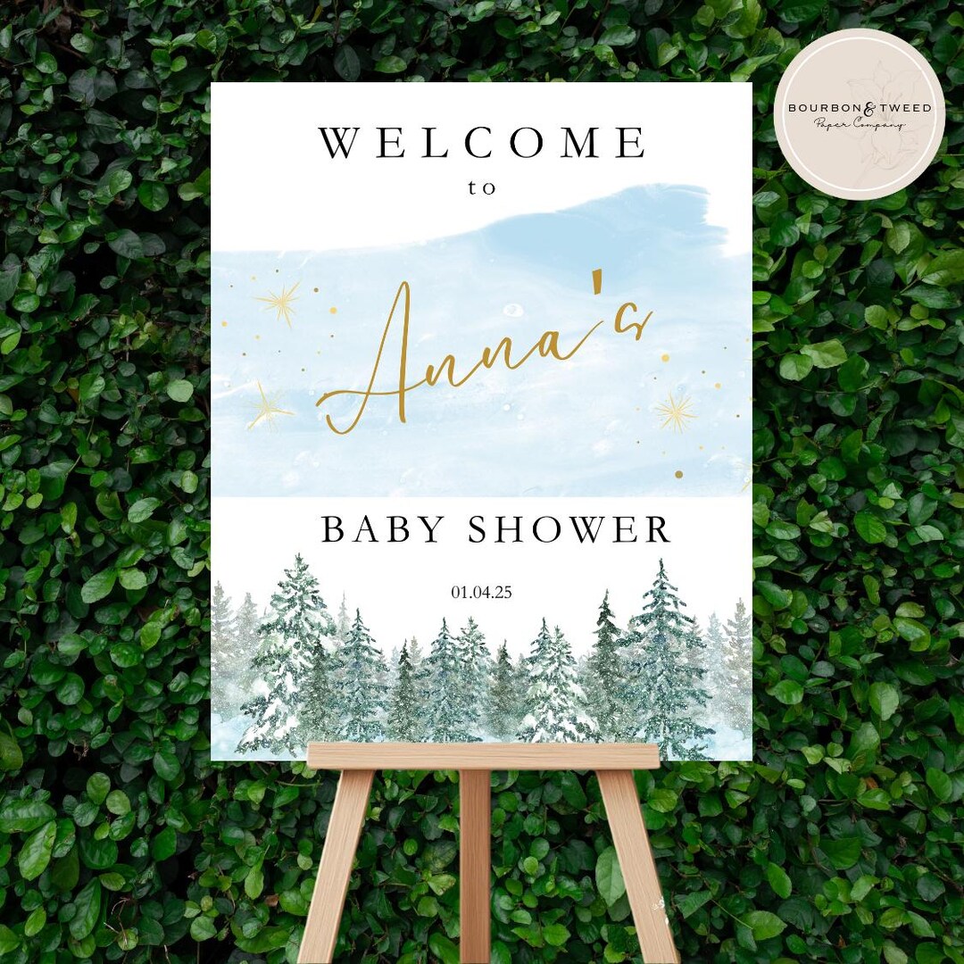 Winter Wonderland Baby Shower Welcome Sign, Snowy Forest Trees (edit on ...