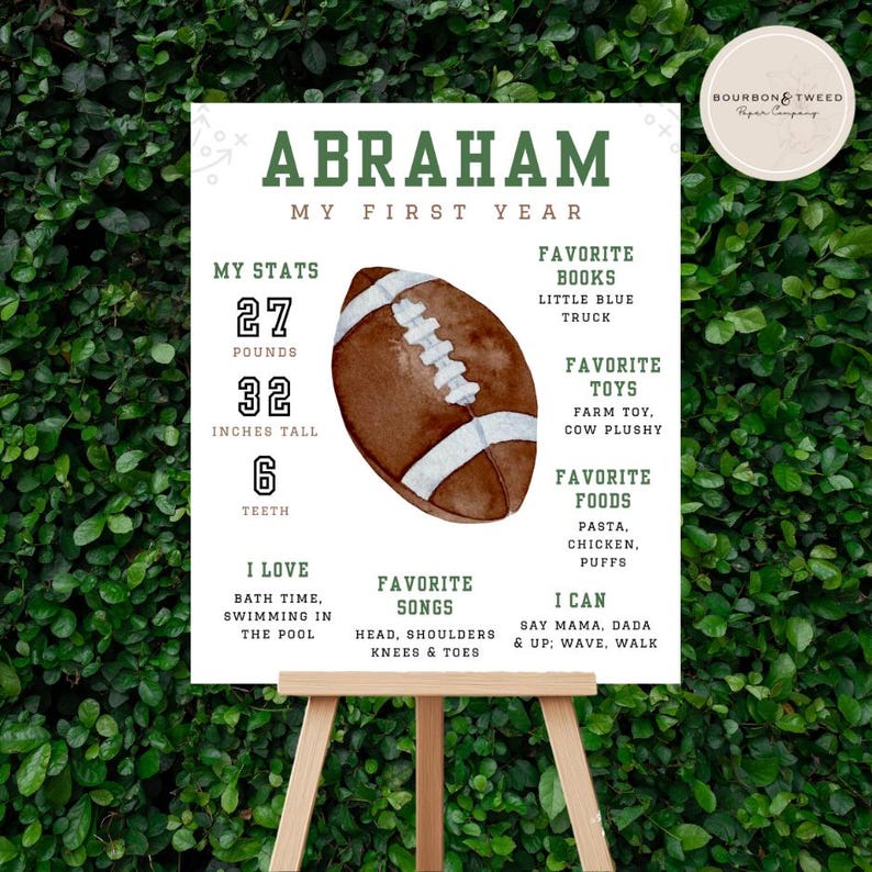 First Birthday Milestone Sign, Football Milestone, Rookie Year Birthday ...