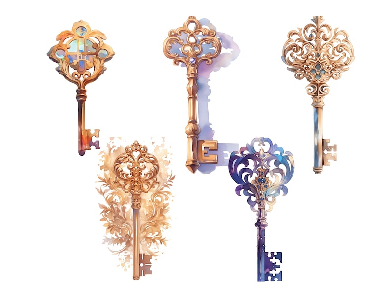 Vintage Keys Clipart Collection, Ornate Antique Key Illustrations ...