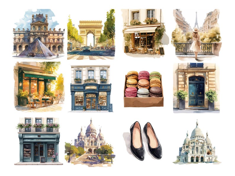 Paris Clipart Set - Watercolor French Graphics - Travel & Destination ...