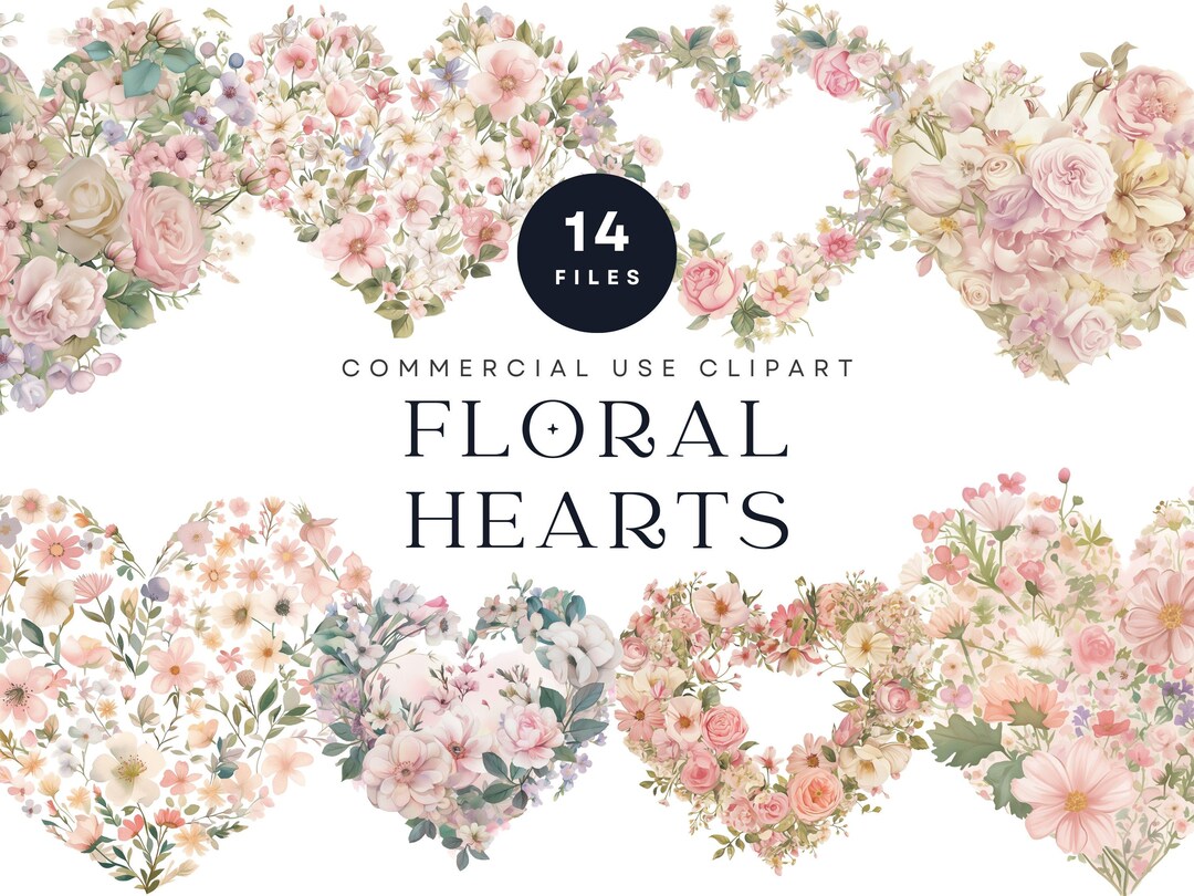 Watercolor Floral Heart Clipart | Wedding, Valentine (digital Download ...