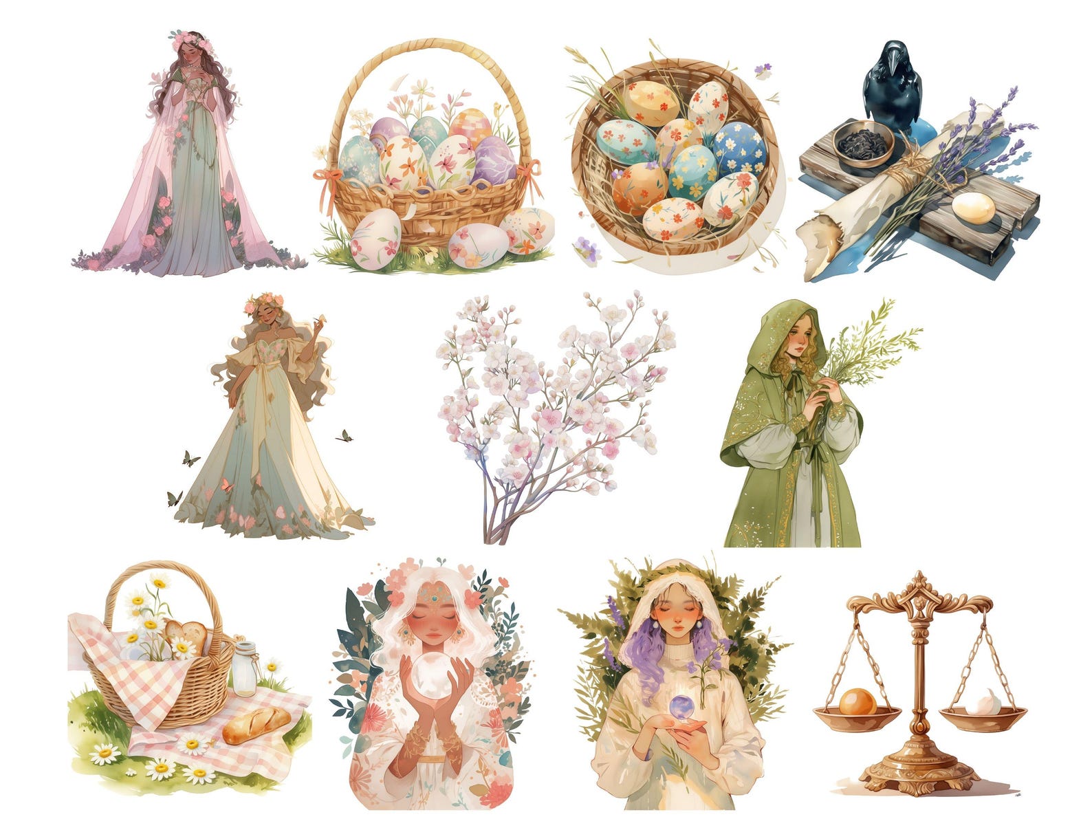 Ostara Clipart, Spring Equinox Art, Pagan Aesthetic, Floral Witchcraft ...