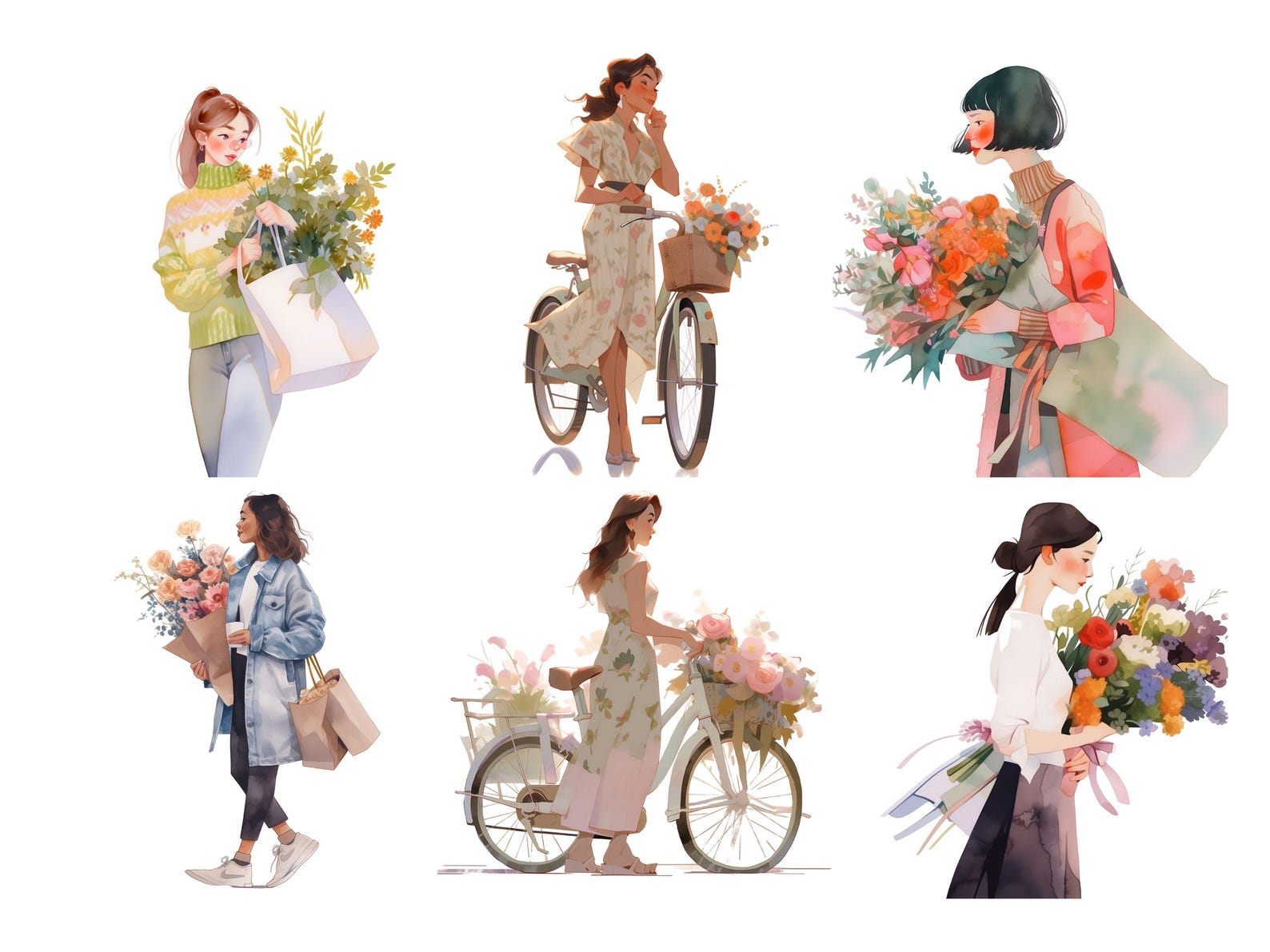 Flower Market Clipart Set | Floral Stall Illustrations, Watercolor ...