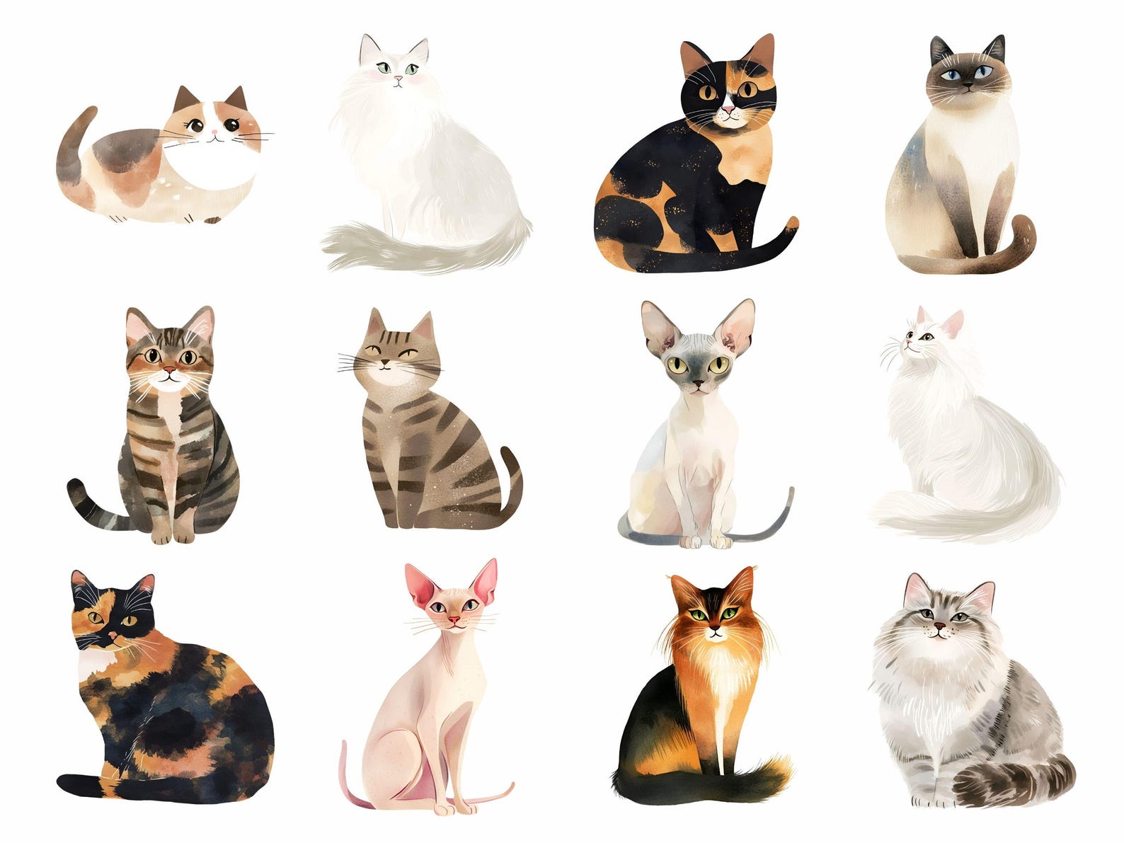 Cute Cats Watercolour Clipart Collection – Cat Illustrations, Cat Lover ...