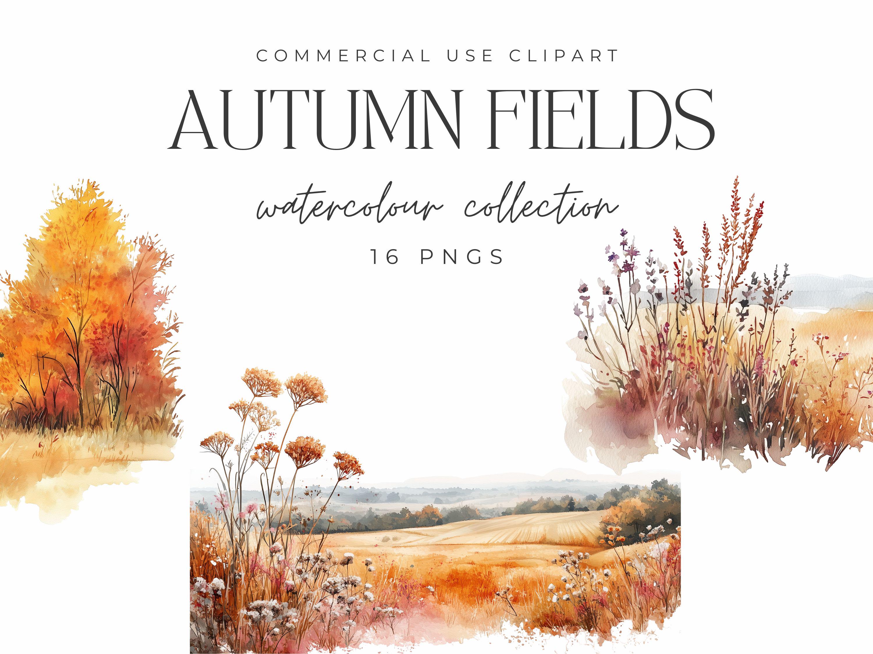 Autumn Fields Watercolor Clipart – Cottagecore Fall PNG (digital ...
