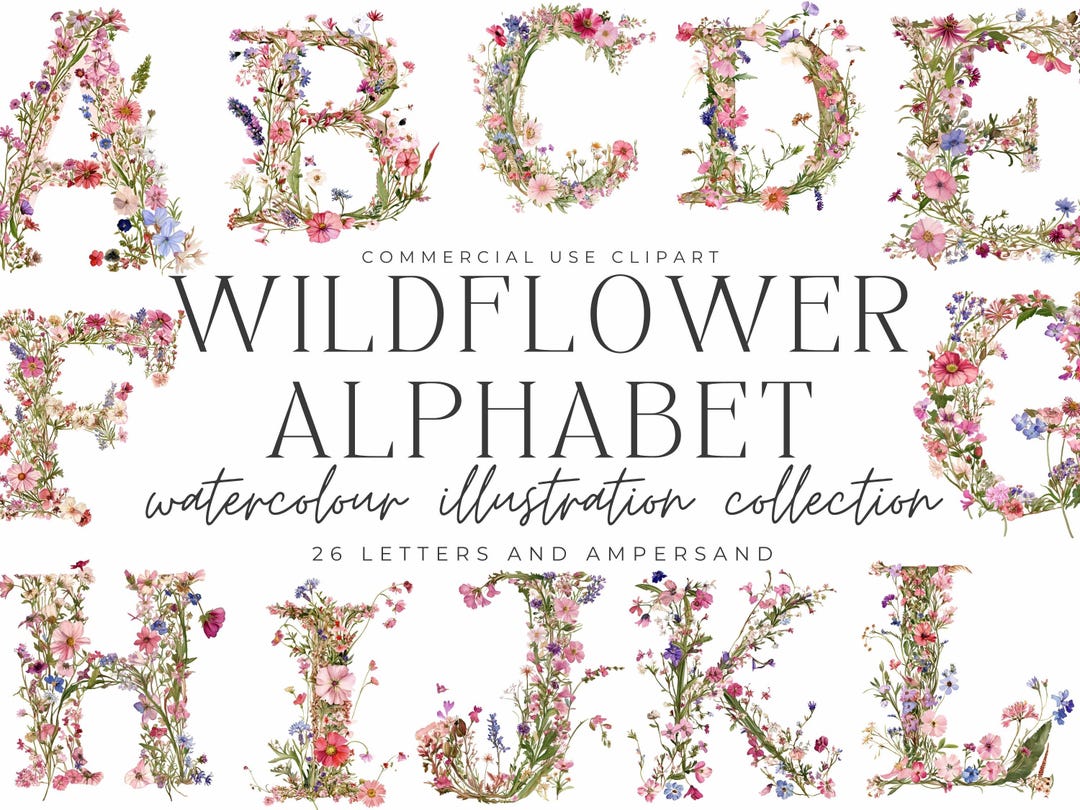 Wildflower Alphabet Clipart - Digital Download, Commercial Use, for ...