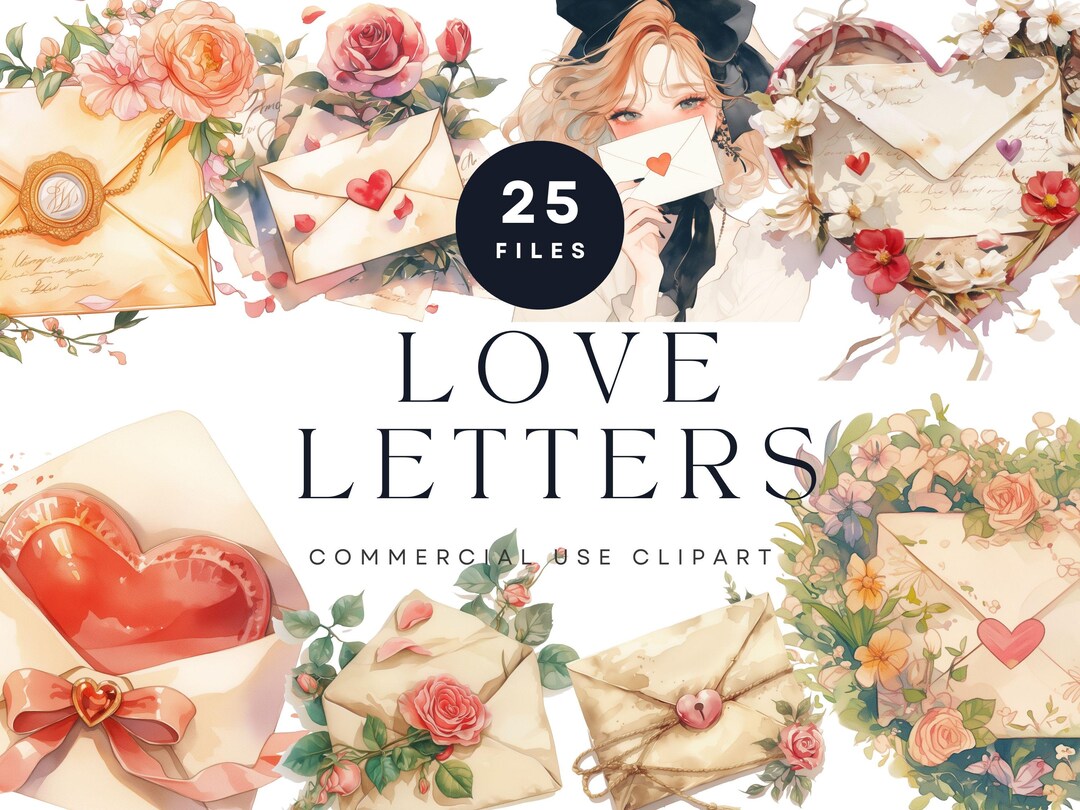 Love Letters Clipart, Romantic Floral Envelopes & Vintage Stationery ...
