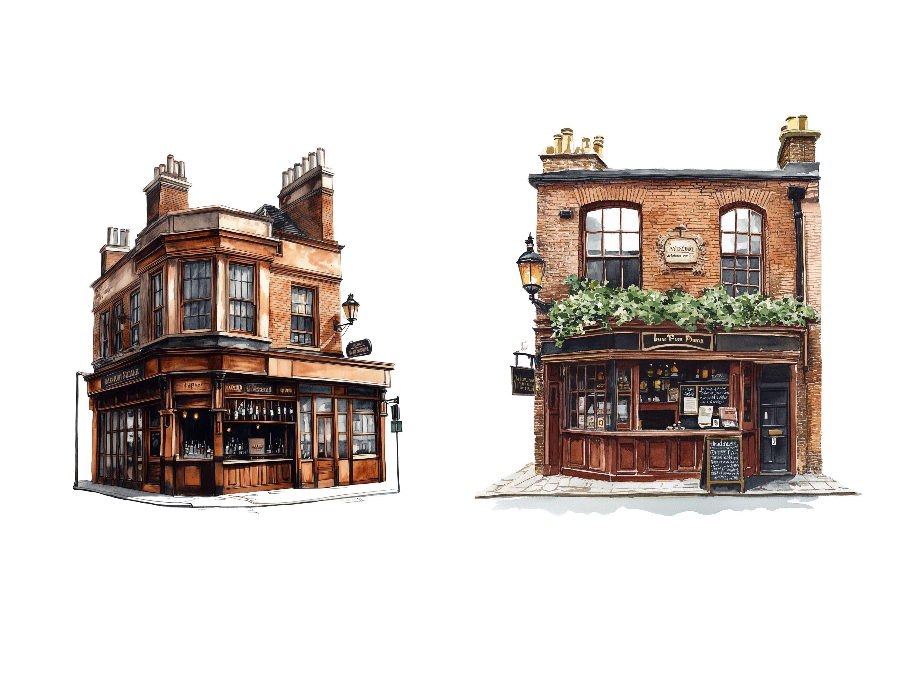 London Pub Clipart Bundle, British Pub, Vintage Watercolor English ...