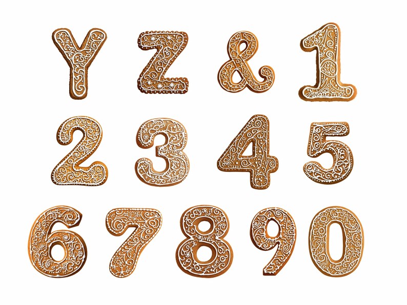 Gingerbread Alphabet Clipart, Christmas Cookie Letters & Numbers ...