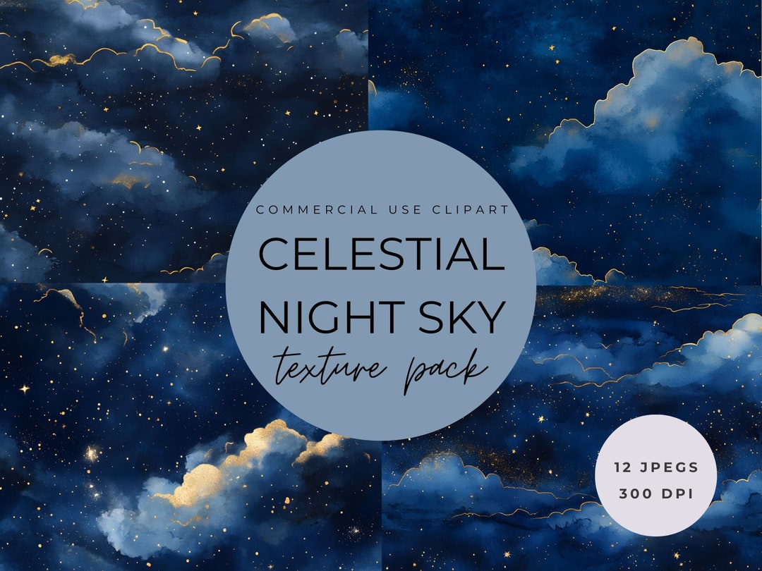 Dark Celestial Sky Texture Pack - Watercolour Background - Starry Night ...