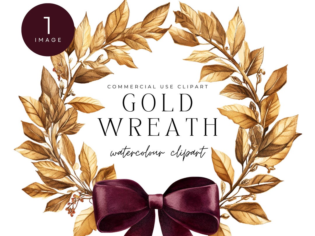 Gold Wreath Clipart, Watercolor Wreath, Elegant Wreath Art, Gold ...