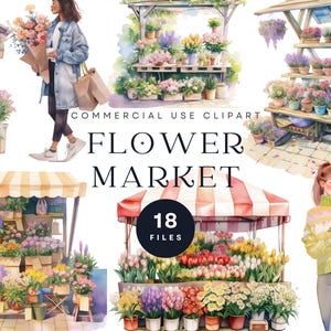 Flower Market Clipart Set | Floral Stall Illustrations, Watercolor ...